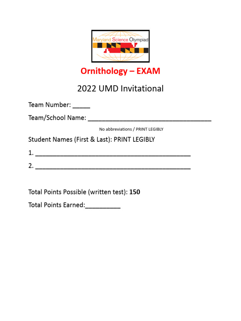 UMD Ornithology Exam 2022 | PDF | Birds | Falconry