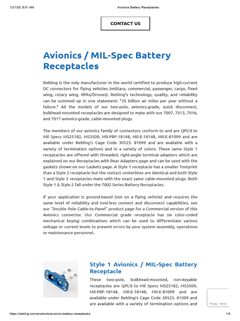 Avionics Battery Receptacles | PDF | Electrical Connector | Electrical ...