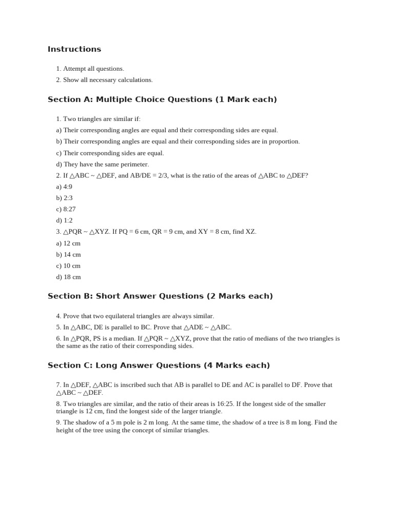 Grade 8 Similar Triangles Test Questions | PDF