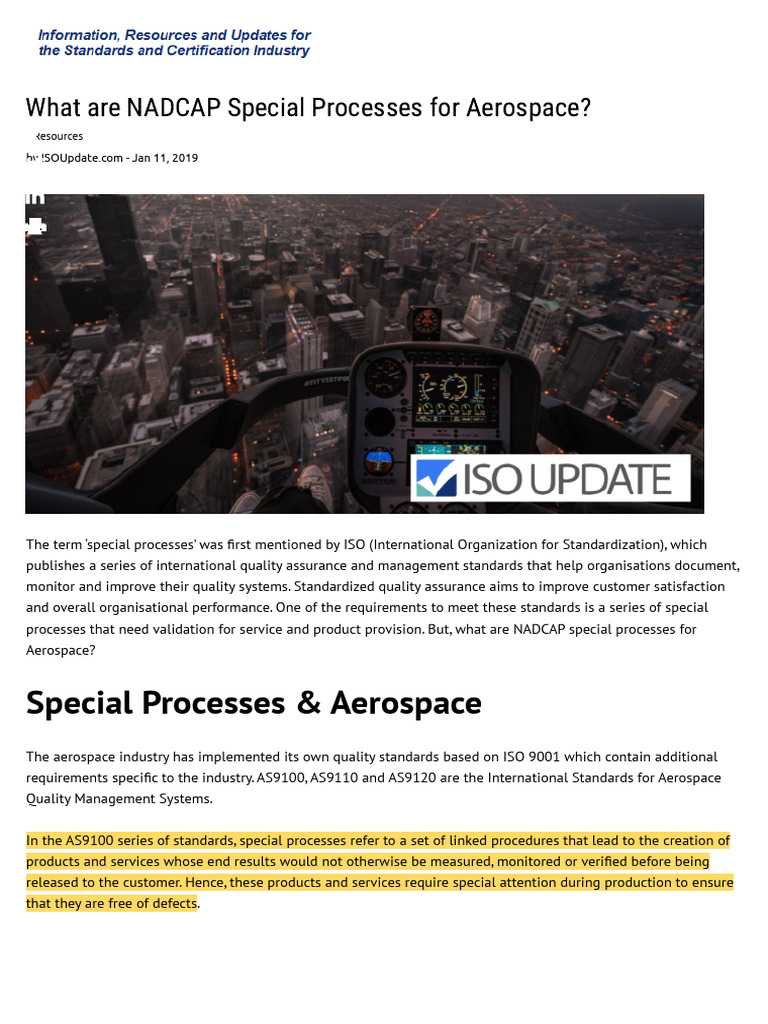 NADCAP Special Processes in Aerospace | PDF | Quality Assurance | Production And Manufacturing