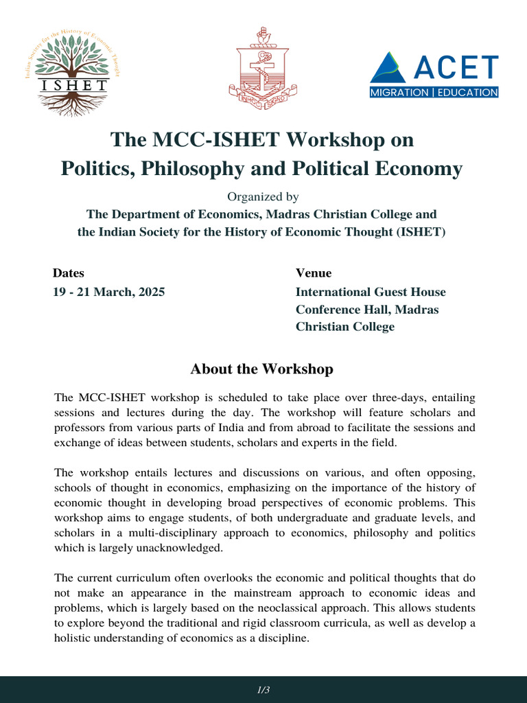 MCC-ISHET 3-Day Workshop, March 2025 | PDF | Economics | Curriculum