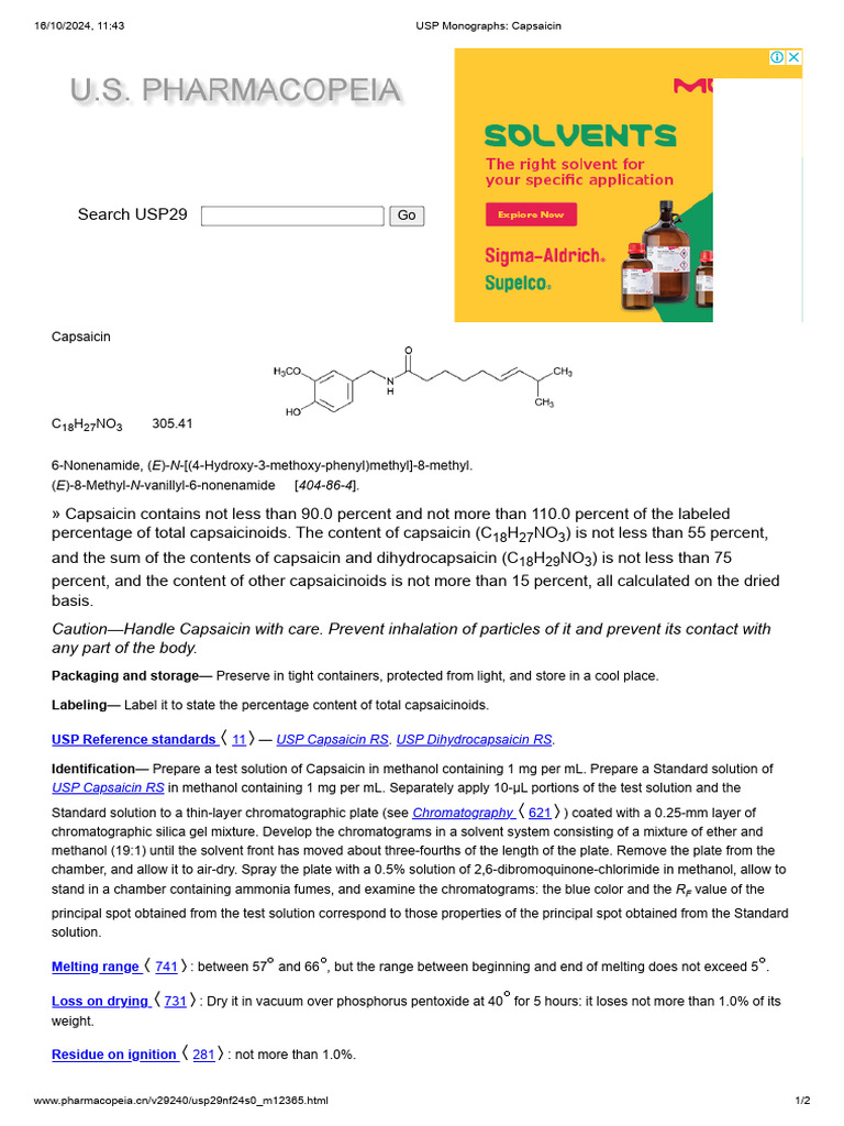 USP Monographs - Capsaicin 1 | PDF | Chromatography | Thin Layer Chromatography