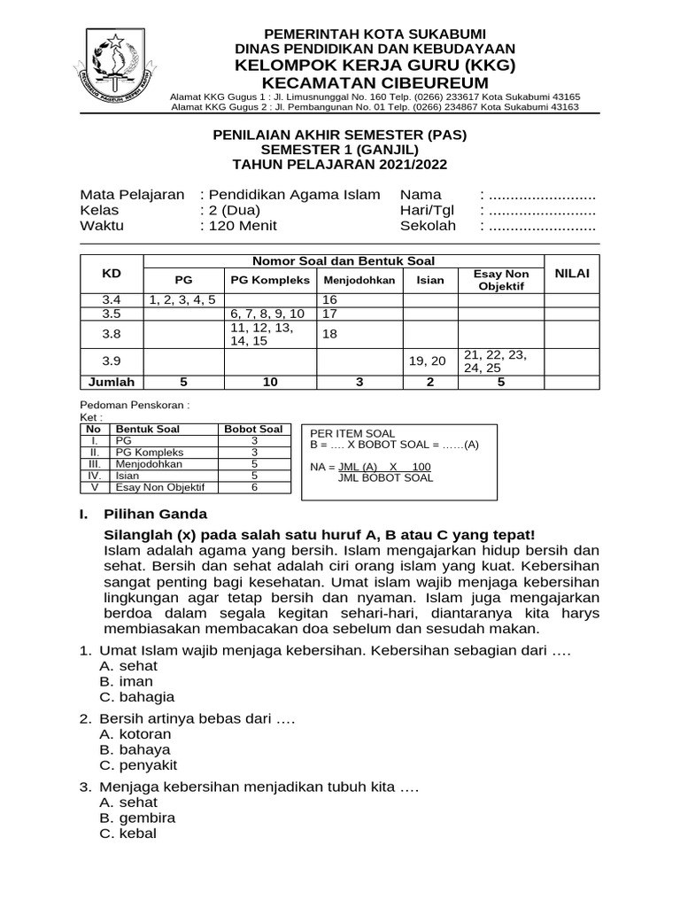 PAI KLS 2 PAS SMT 1 2021-2022.doc ok | PDF