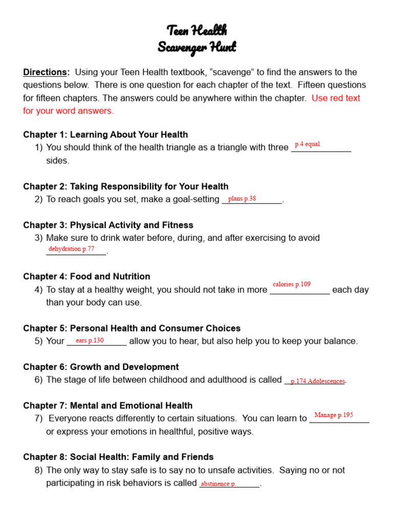 SEBASTIAN ERIVES - Teen Health Scavenger Hunt | PDF | Adolescence ...