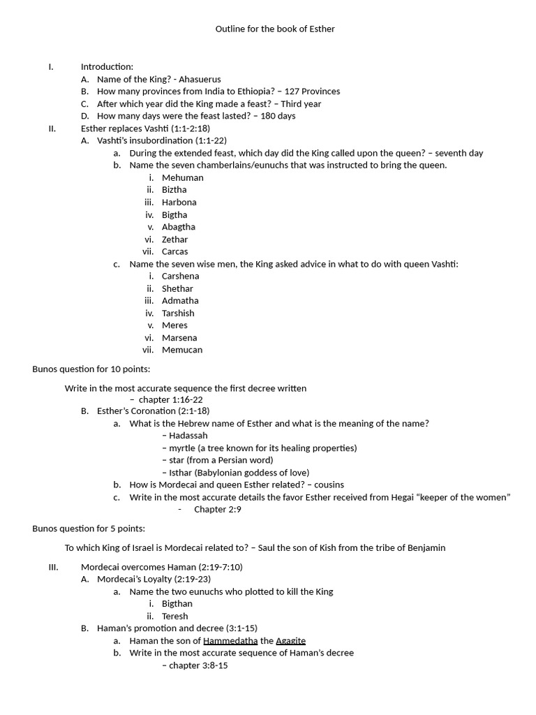 Quiz For The Book of Esther | PDF | Esther | Book Of Esther