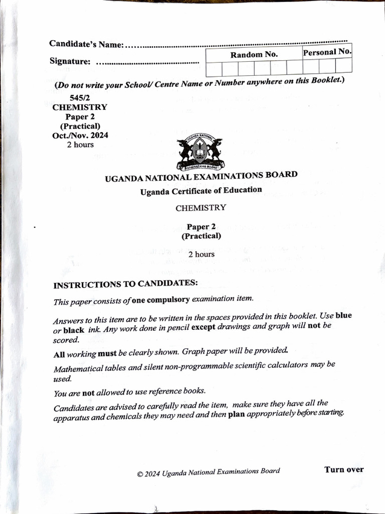 UNEB Chemistry PP2 2024 | PDF | Chemistry | Physical Sciences