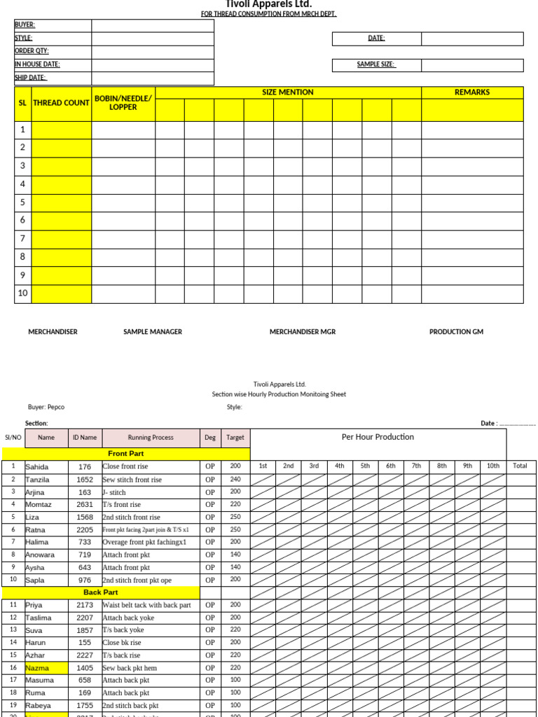 THREAD CONSUMPTION FORMAT FOR MRCH. | PDF | Seam (Sewing) | Sewing