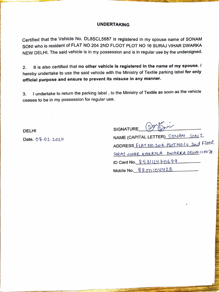 Vehicle Undertaking | PDF