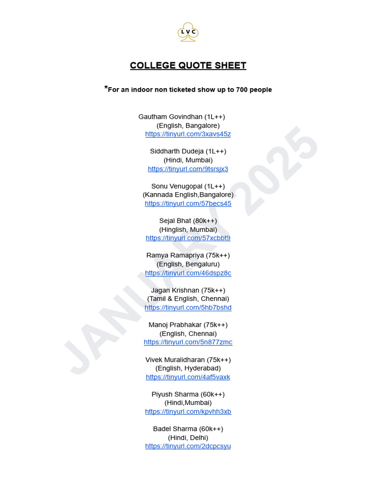 January 2025 College Show Quotes | PDF