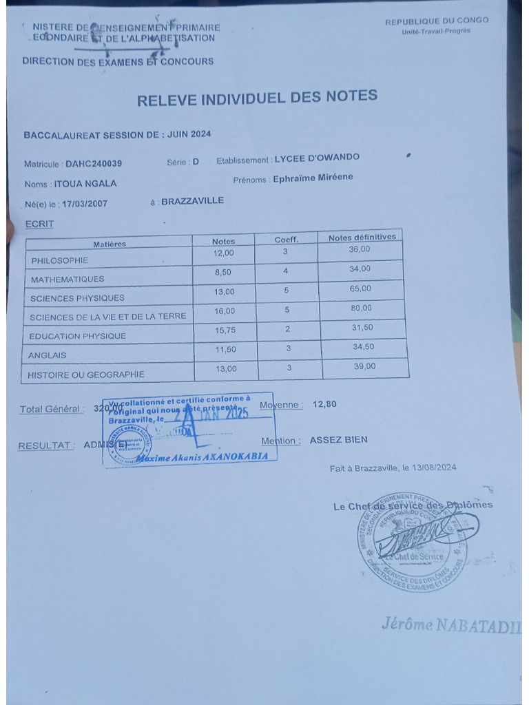 PDF Relevé de Notes Baccalauréat | PDF