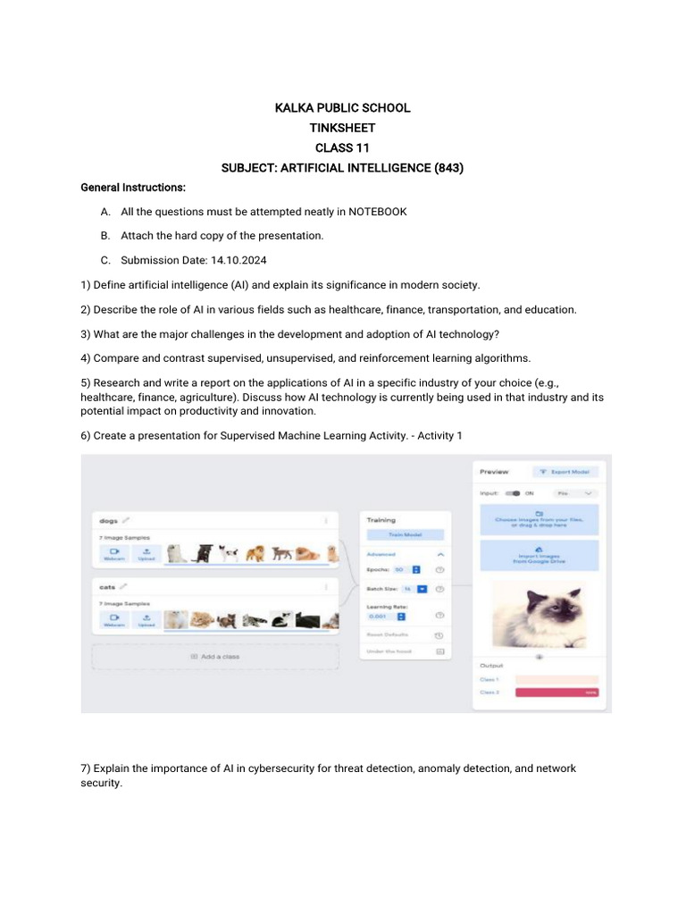 THINKSHEET Class 11 AI | PDF