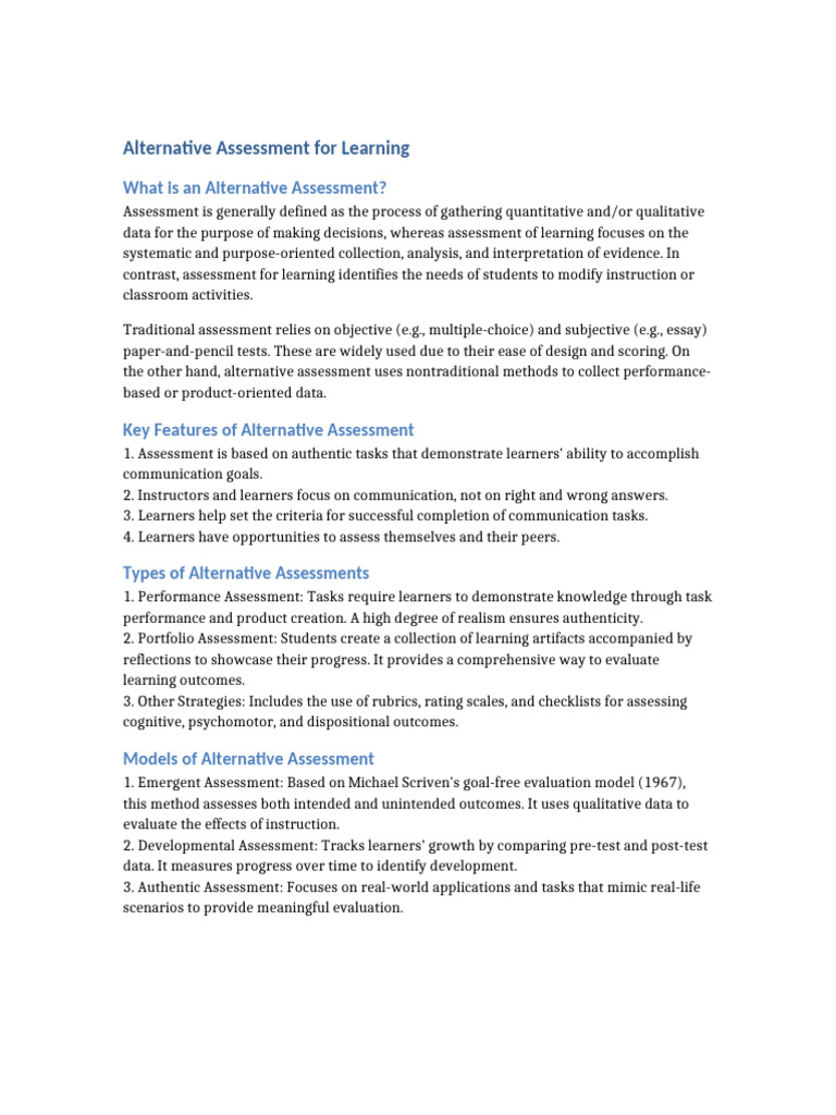 Understanding Alternative Assessments | PDF