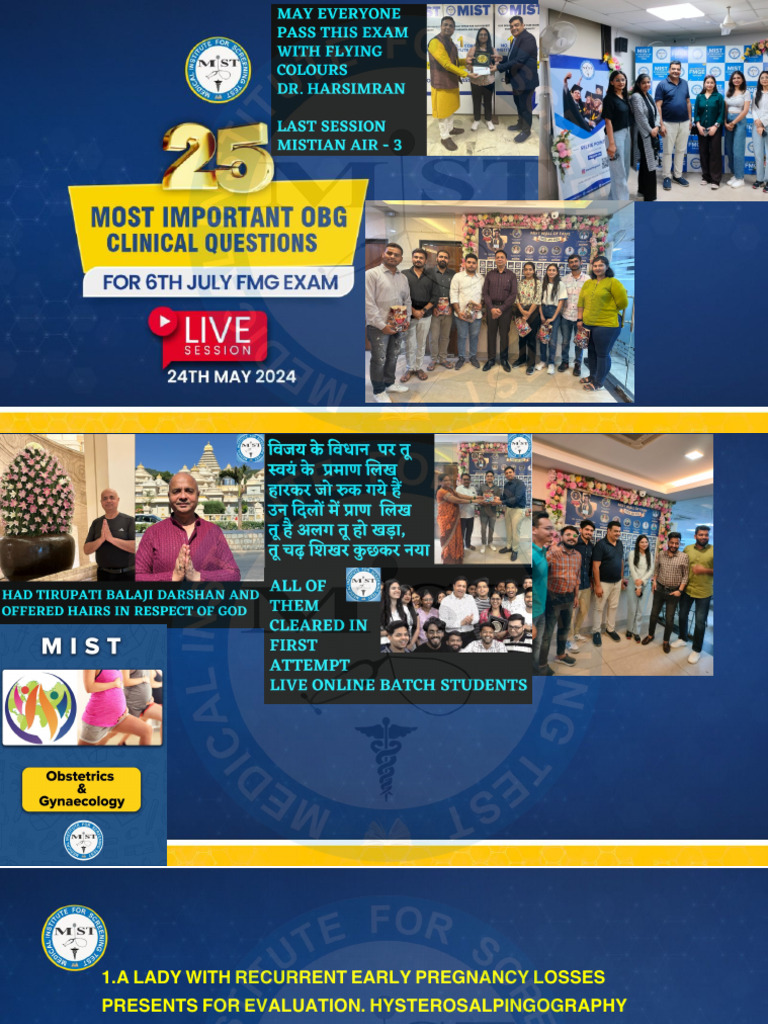 Obg 25 Most Important Questions PDF for 6 July Exam | PDF | Gynaecology | Mammal Reproductive System