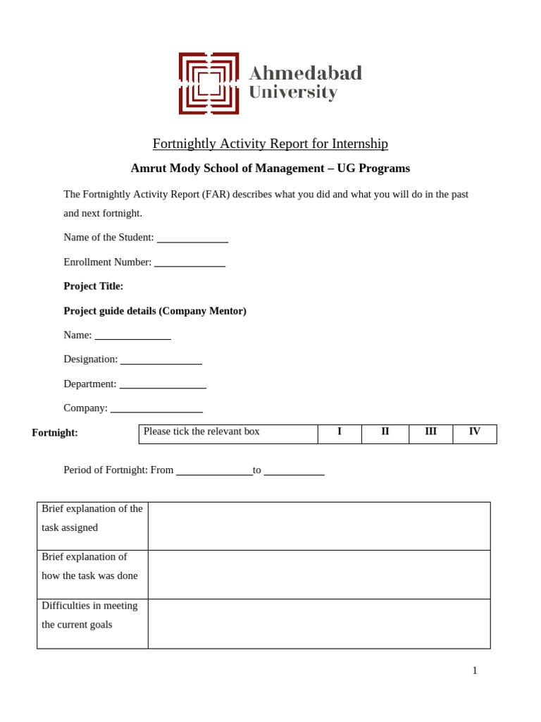 Format of Fortnightly Report | PDF