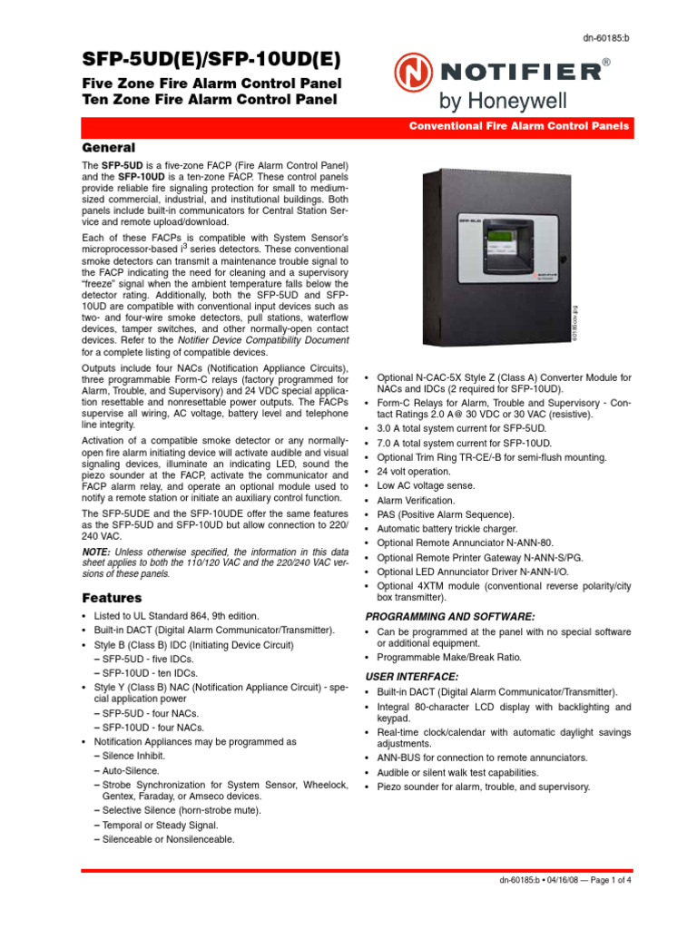 Notifier SFP-10UD Fire Alarm Panel Guide | PDF | Equipment | Electronics