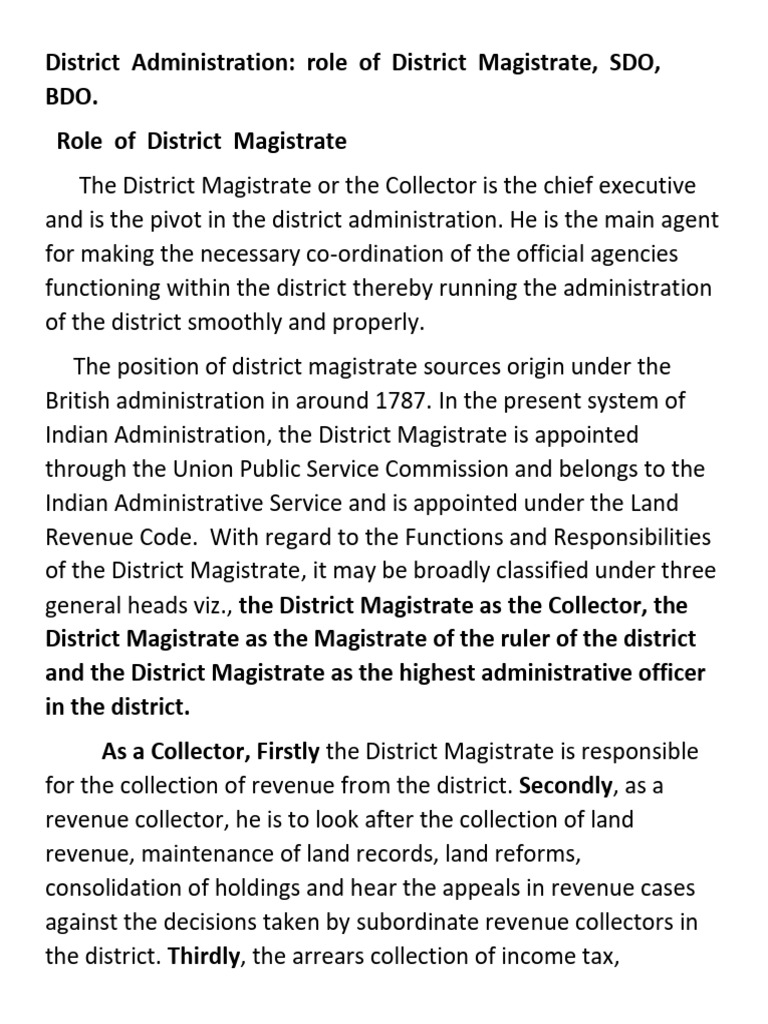 Roles of District Magistrate, BDO, SDO | PDF | Magistrate | Government