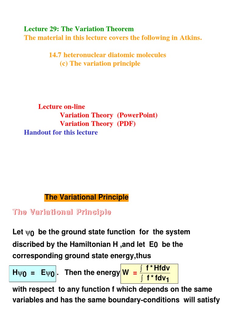 Chem 373 - Lecture 29: The Variation Theorem | PDF | Calculus Of ...