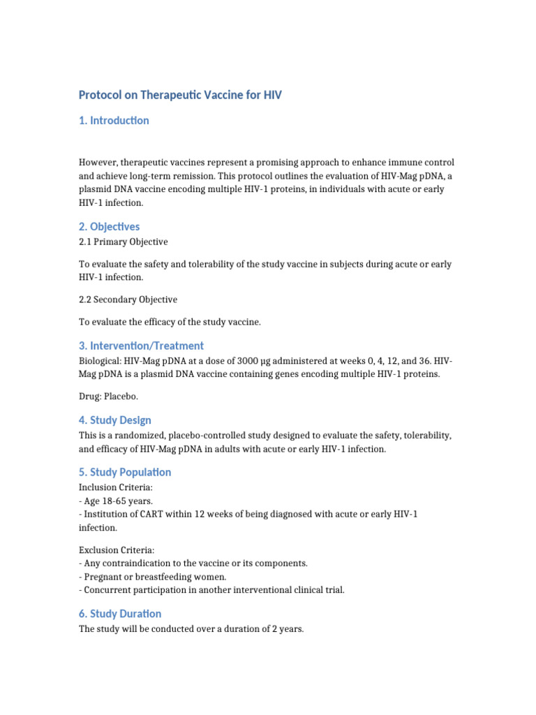 HIV Vaccine Protocol | PDF | Management Of Hiv/Aids | Hiv