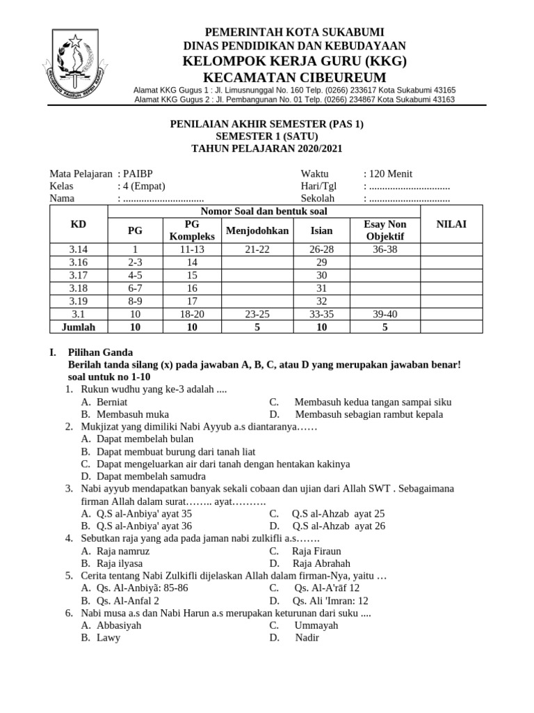 Soal PAS PAI Kelas 4 | PDF