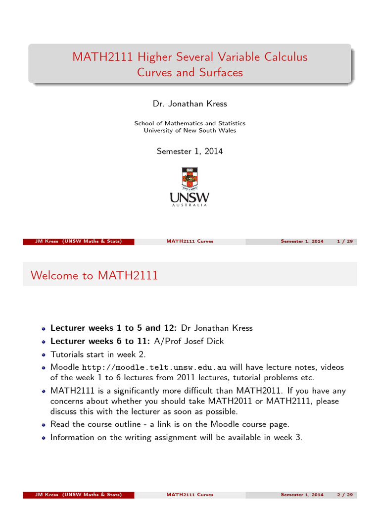 MATH2111: Higher Calculus Course Guide | PDF | Function (Mathematics ...