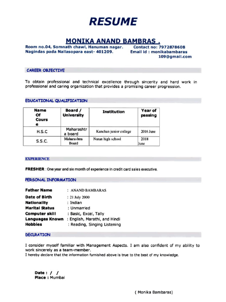 Monika CV | PDF