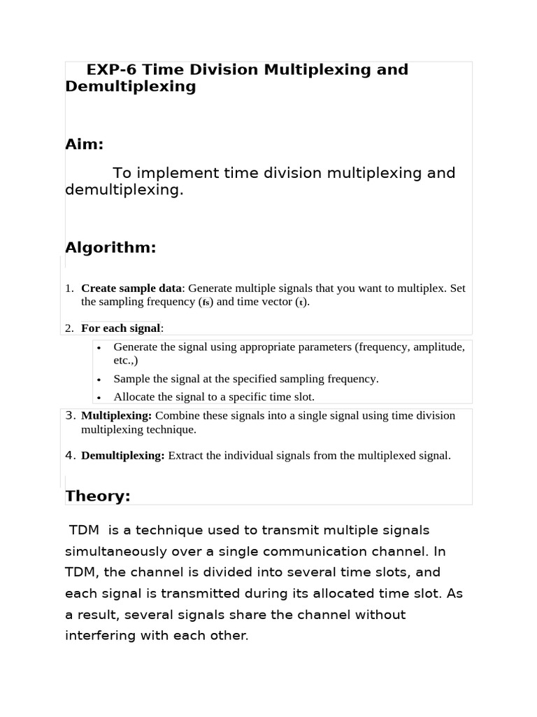 EXP-6 TDM | PDF | Multiplexing | Digital Technology