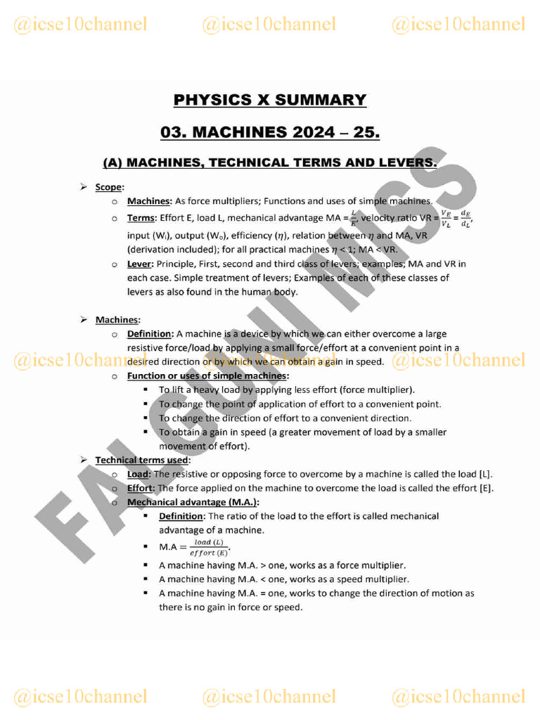 03 Phy ICSE X Machines | PDF