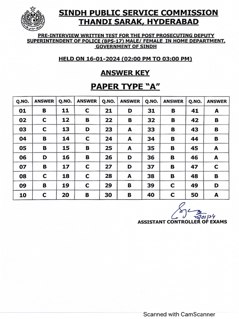 Answer Key Prosecuting Deputy Superintendent | PDF
