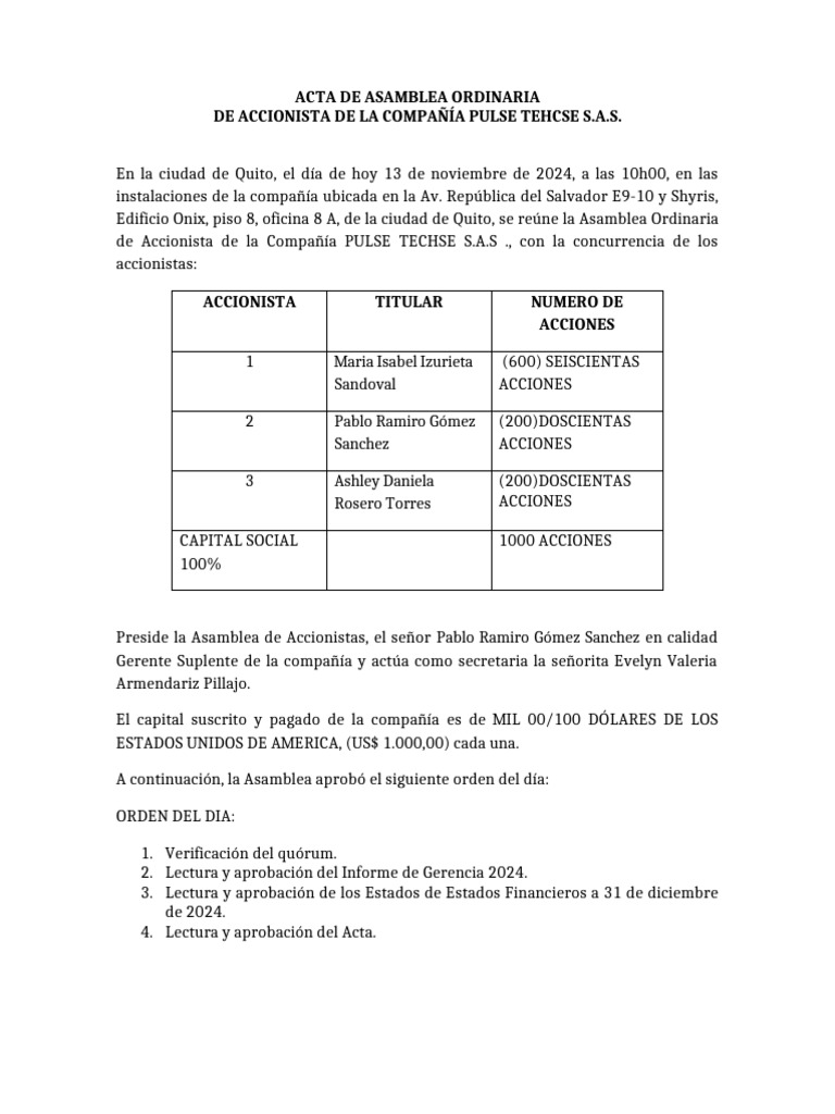 Acta de Asamblea Ordinaria | PDF | Gobierno
