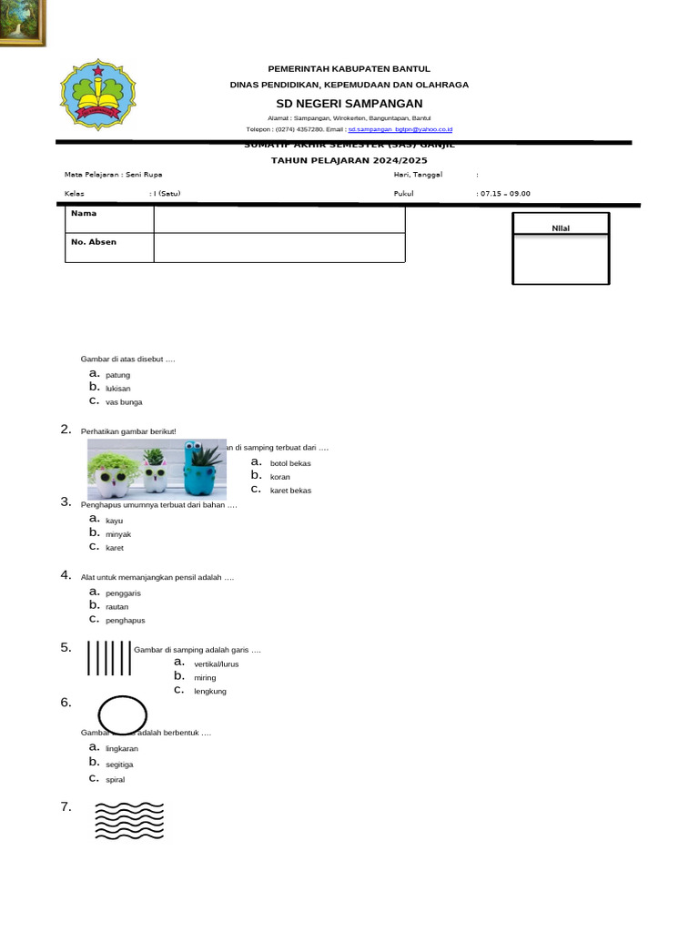 SOAL STS Seni Rupa Kelas 1 SD Sampangan | PDF