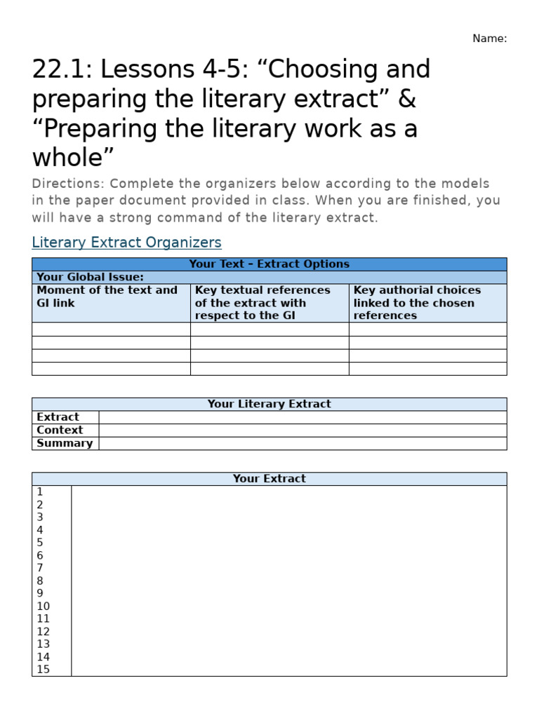 22.1 IO Lessons 4-5 Choosing and Preparing the Literary Extract ...