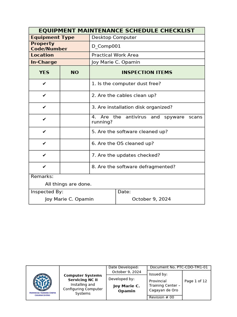 4 - Equipment Maintenance Inspection Checklist | PDF