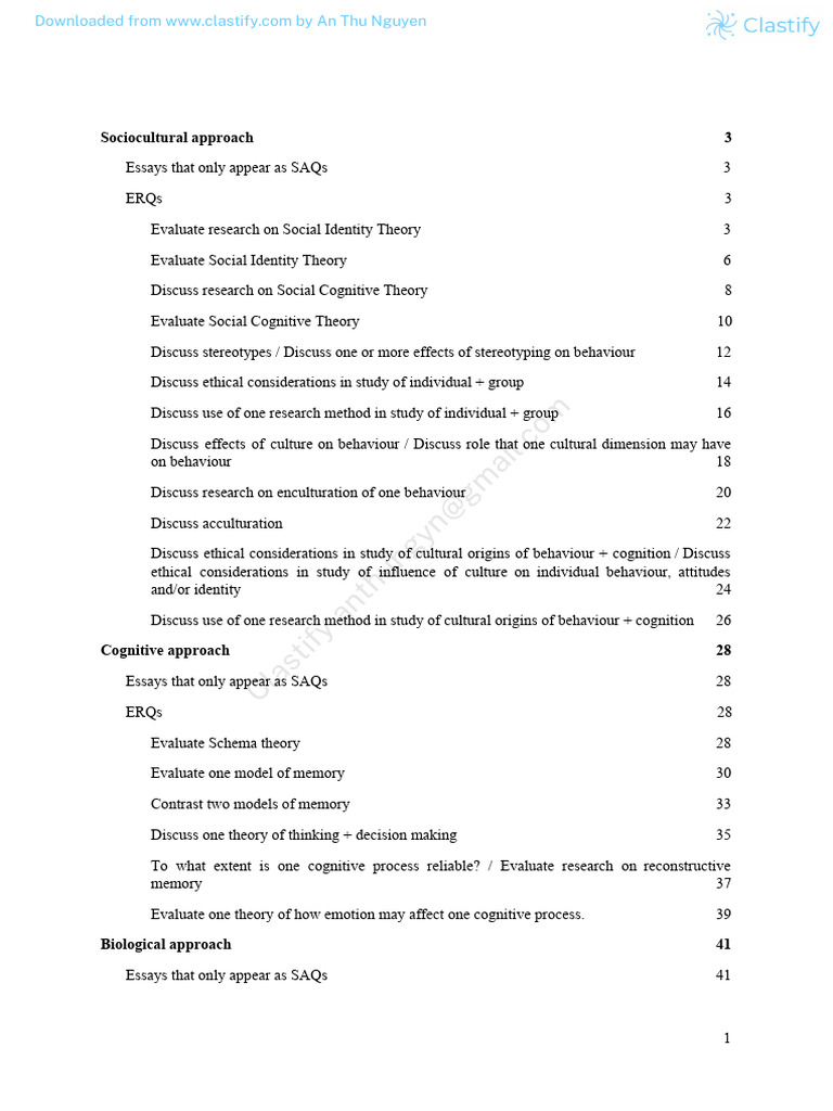 SAQ and ERQ Outlines For ALL Core Topics | PDF | Psychology ...