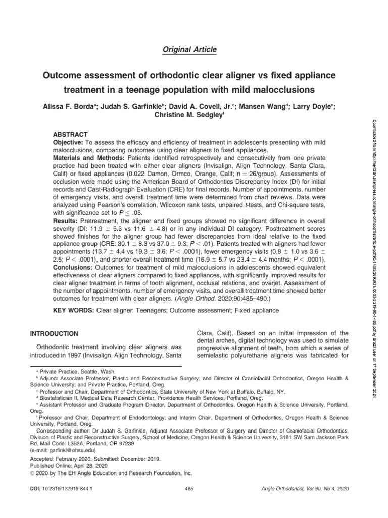 Outcome Assessment of Orthodontic Clear Aligner Vs Fixed Appliance ...