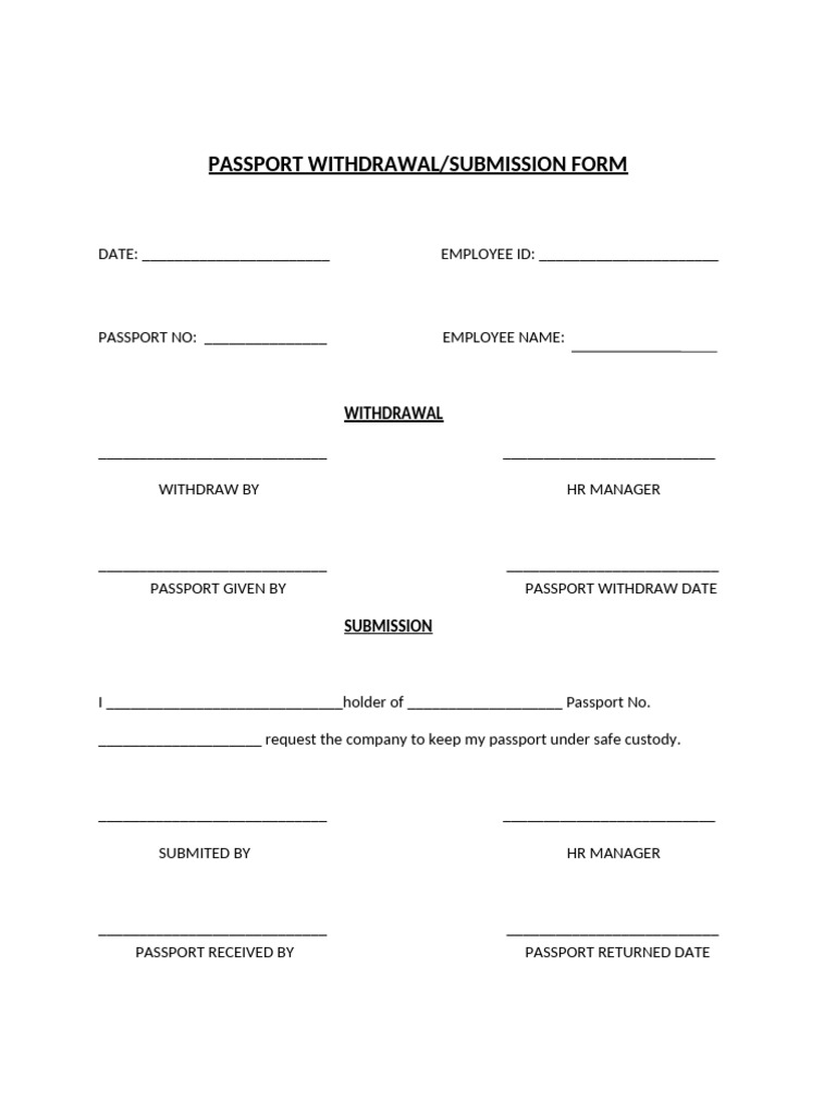Passport Withdraw Submission Form Format | PDF