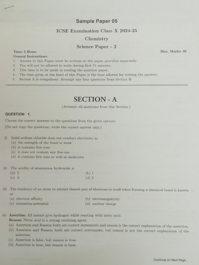 Chemistry Sample Paper | PDF | Chemical Bond | Ion