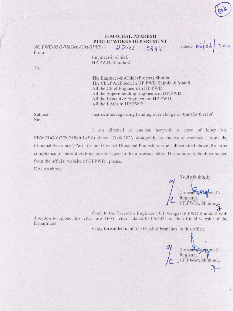 Instructions Regarding Hand Over The Charge - Template | PDF