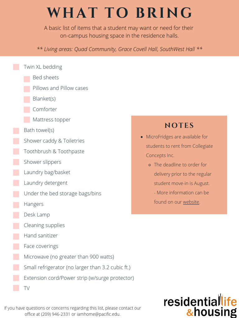 What To Bring Res Halls | PDF