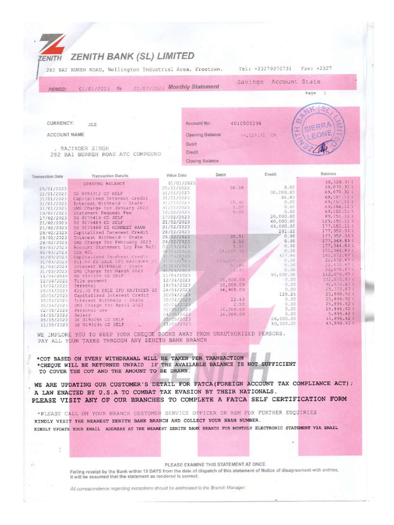 BANK SAVINGS STATEMENT | PDF