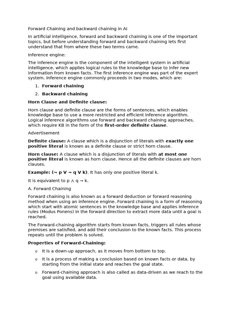 Forward Chaining and Backward Chaining in AI | PDF | Inference | Syntax (Logic)