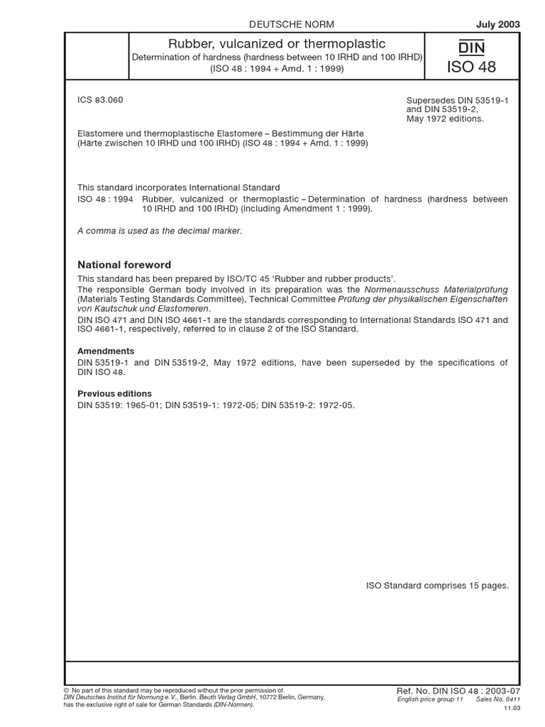 ISO 48: Hardness of Elastomers | PDF | International Organization For ...