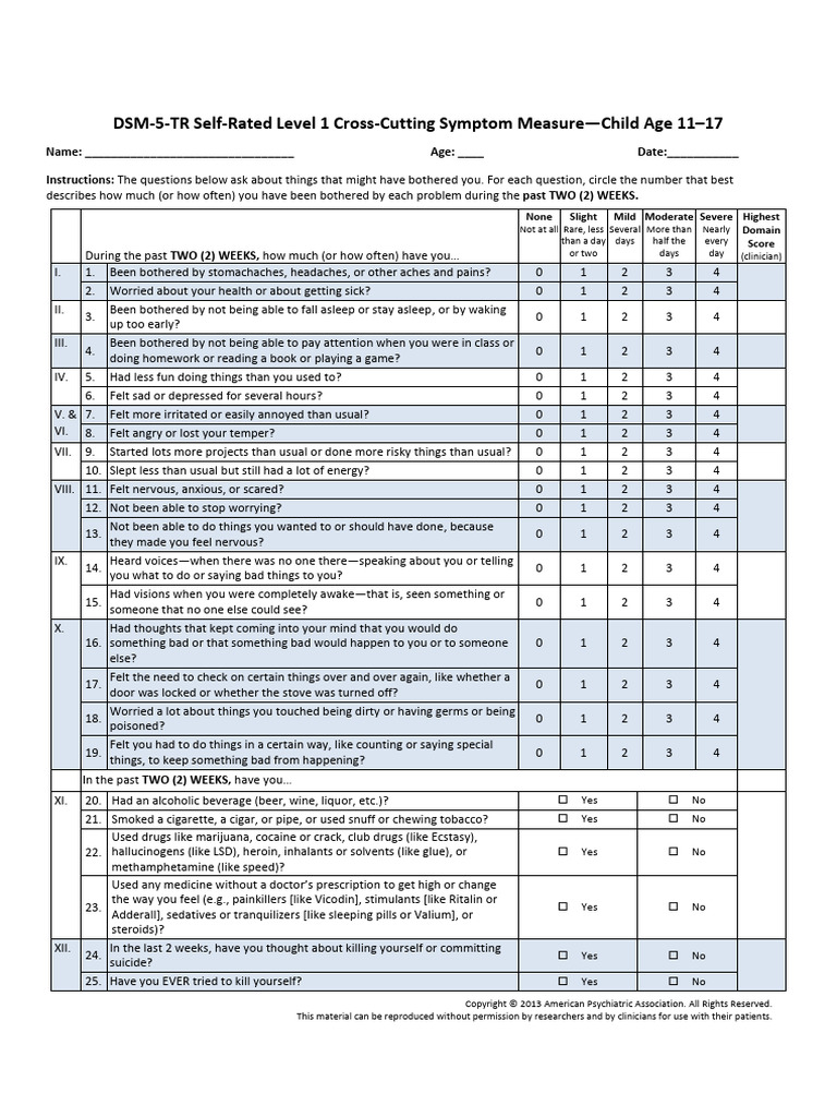 APA DSM Crosscutting Screen Children and Adolescents | PDF | Drugs | Medicine