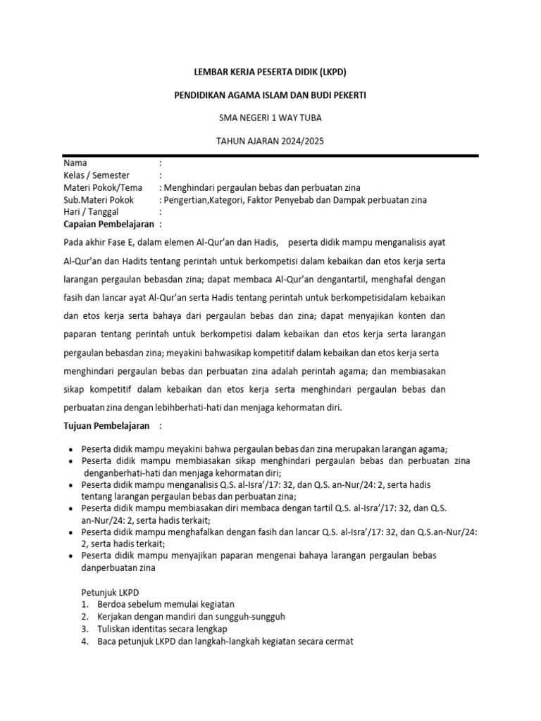 LKPD UNTUK PPL 1 PBL | PDF