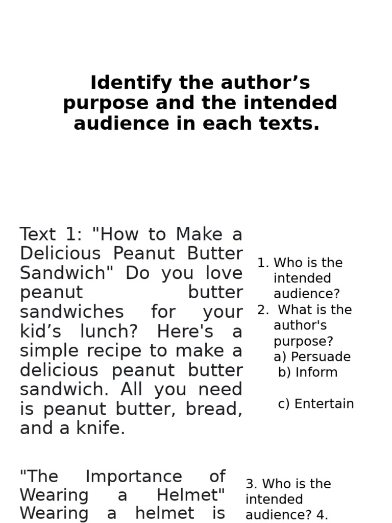 Identify The Author's Purpose and The Intended Audience | PDF