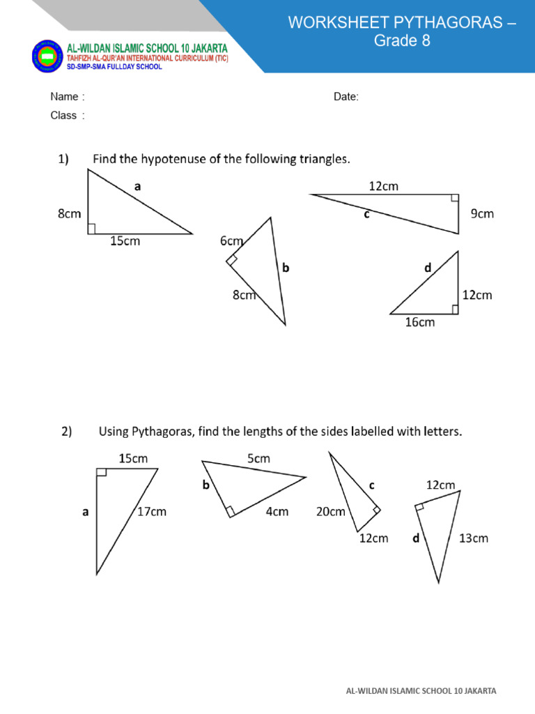 Grade 8 Pythagorean Worksheet | PDF