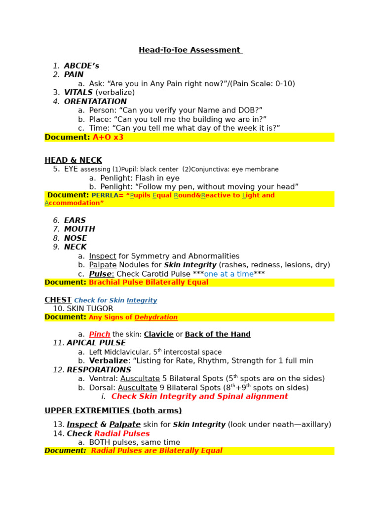 Comprehensive Head-to-Toe Assessment Guide | PDF | Pulse