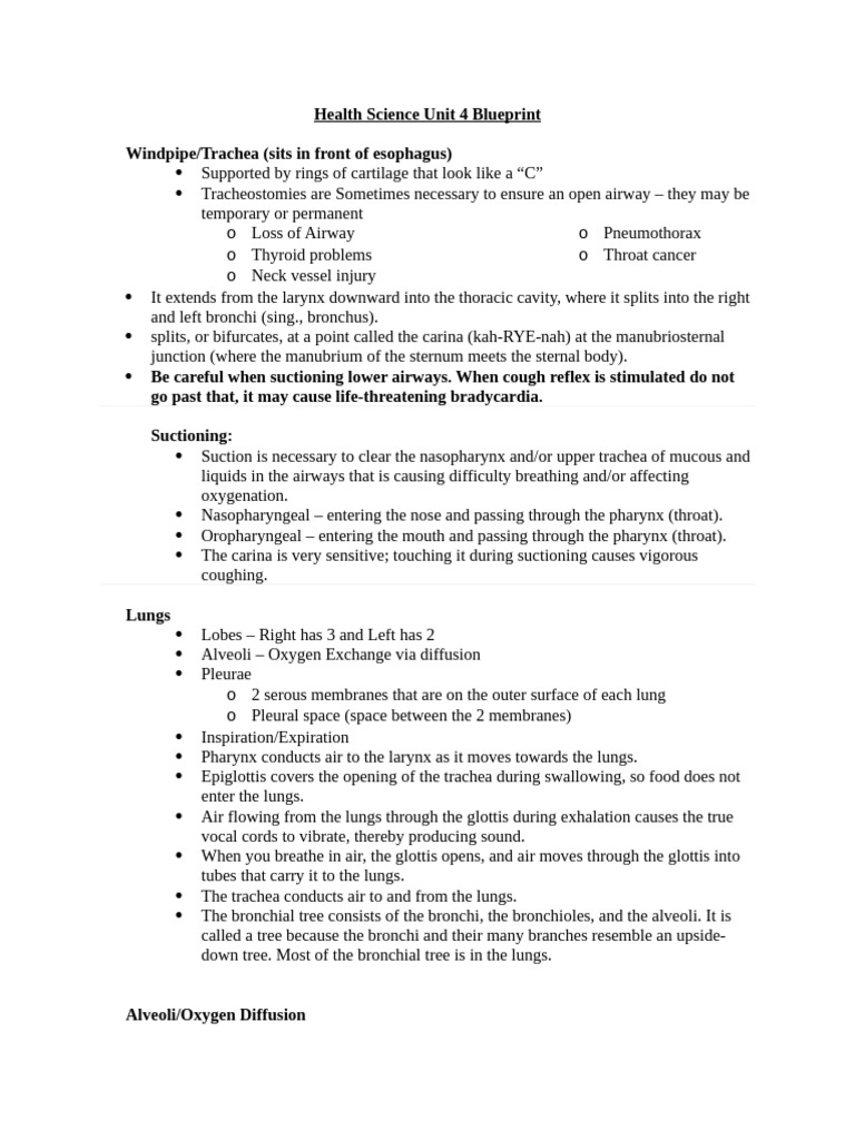 Health Science Unit 4 Blueprint FINAL | PDF | Respiratory Tract | Human ...