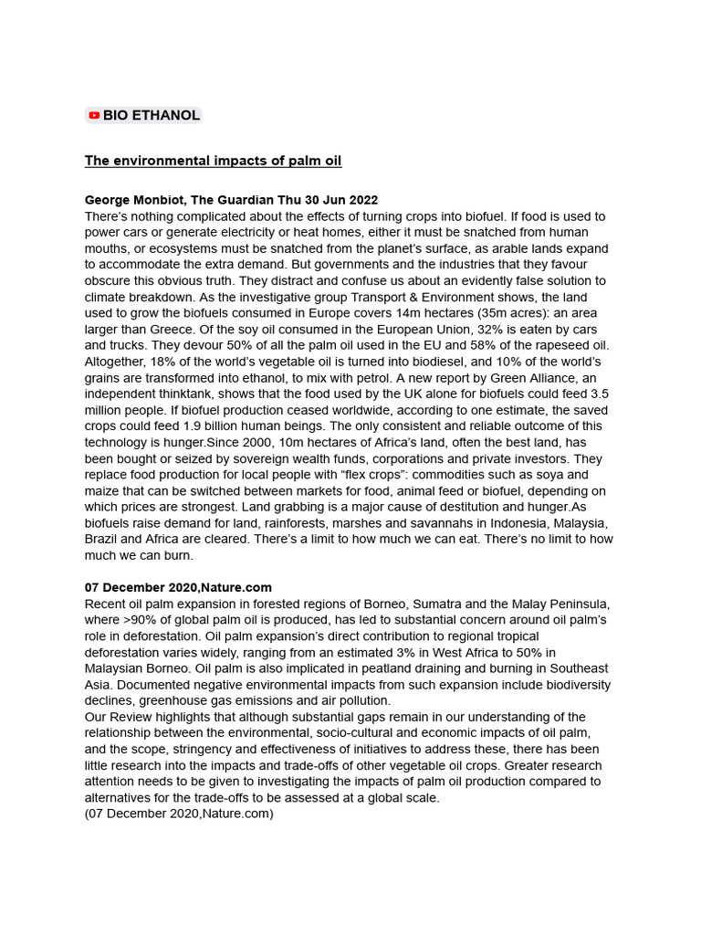 The Environmental Impacts of Palm Oil | PDF | Palm Oil | Biofuel