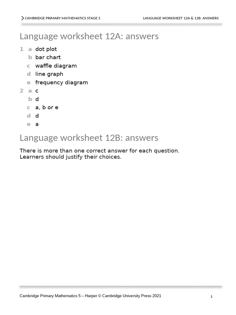 Prim Maths 5 2ed TR Lang Ws Answers 12 | PDF