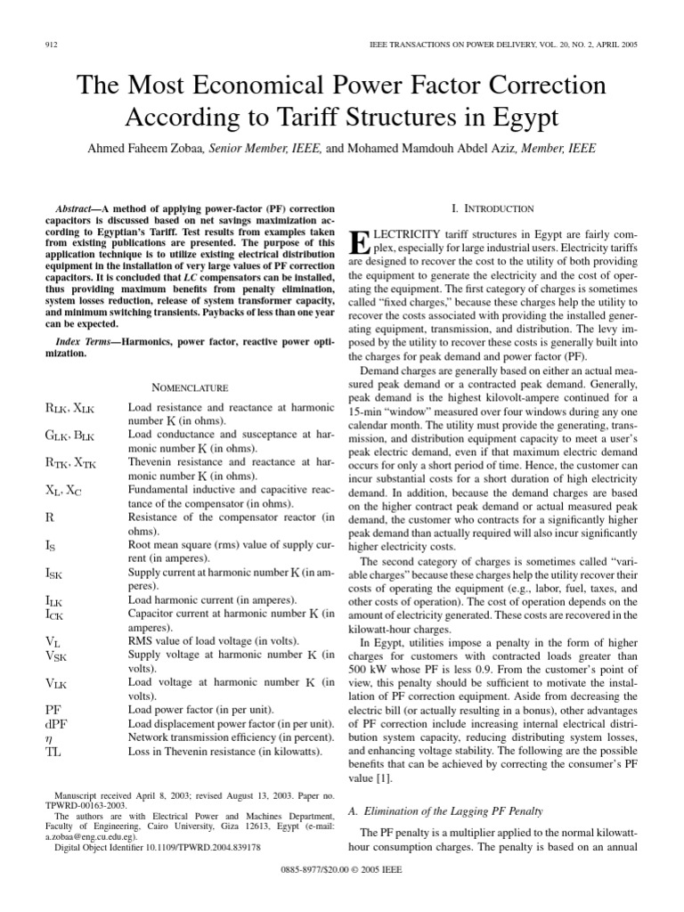 The Most Economical Power Factor Correct | PDF | Mathematical ...
